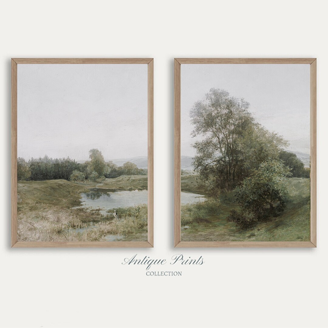 Neutral Countryside Set of 2 Vintage Print, Antique Country Vertical 2 ...