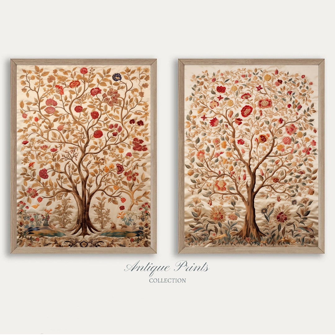 Traditional India Tapestry Wall Art, Antique Indian Textile Set of 2 ...