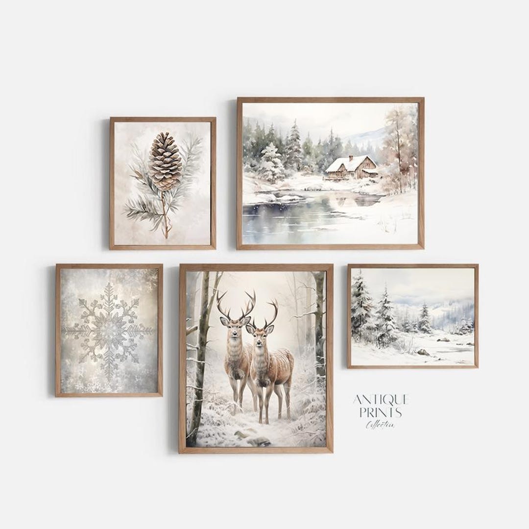 Winter Gallery Wall Set, Christmas Holidays Farmhouse Decor, Snow ...