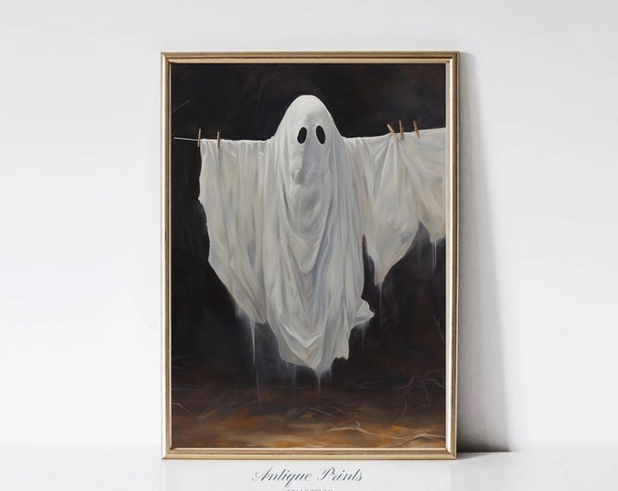 Ghost Folding Laundry Halloween Decor, Digital Art Poster Print, Spooky ...