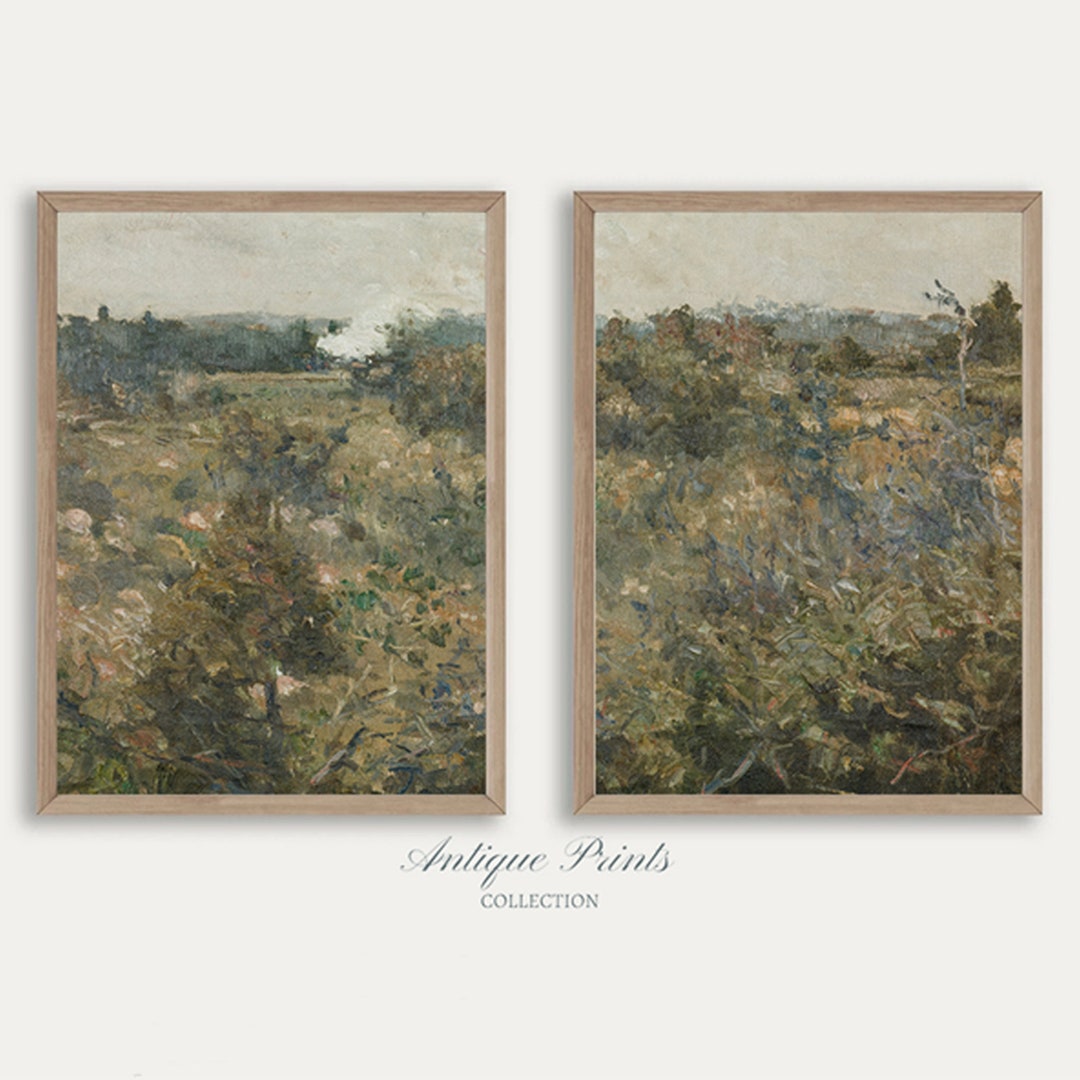 Muted Painting, Neutral Landscape Set of 2 Split Print, Country 2 ...
