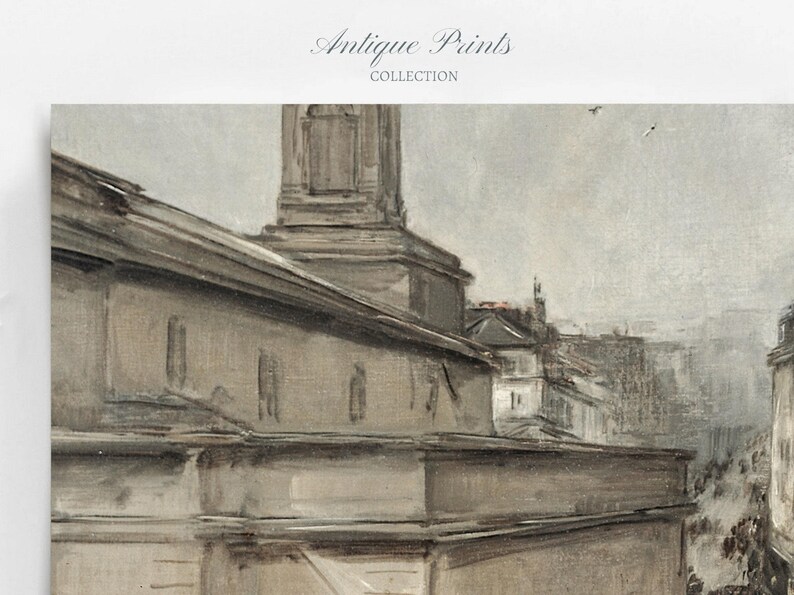 Neutral Paris Painting, Antique Cityscape Print, Vintage Paris Wall Art ...
