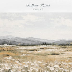 Wildflower Wall Art, Muted Country Landscape Wall Art, Antique Neutral ...