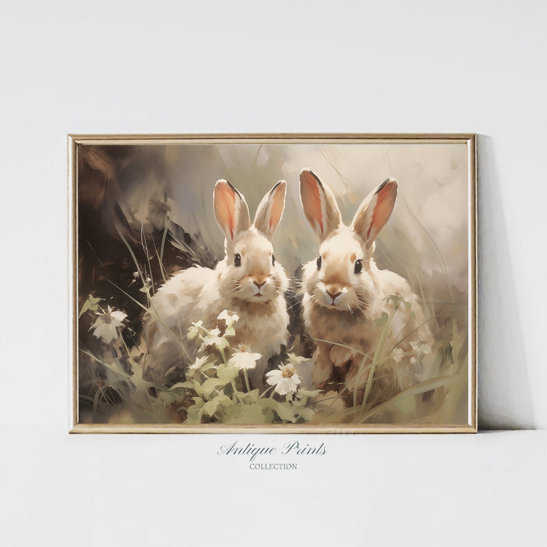 Easter Bunny Printable Wall Art, Vintage Spring Print, Rabbit Oil ...