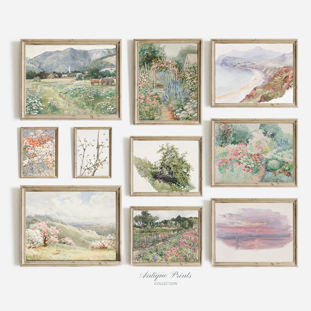 Neutral Spring Gallery Wall Set, Vintage Set of 10 Floral Country ...
