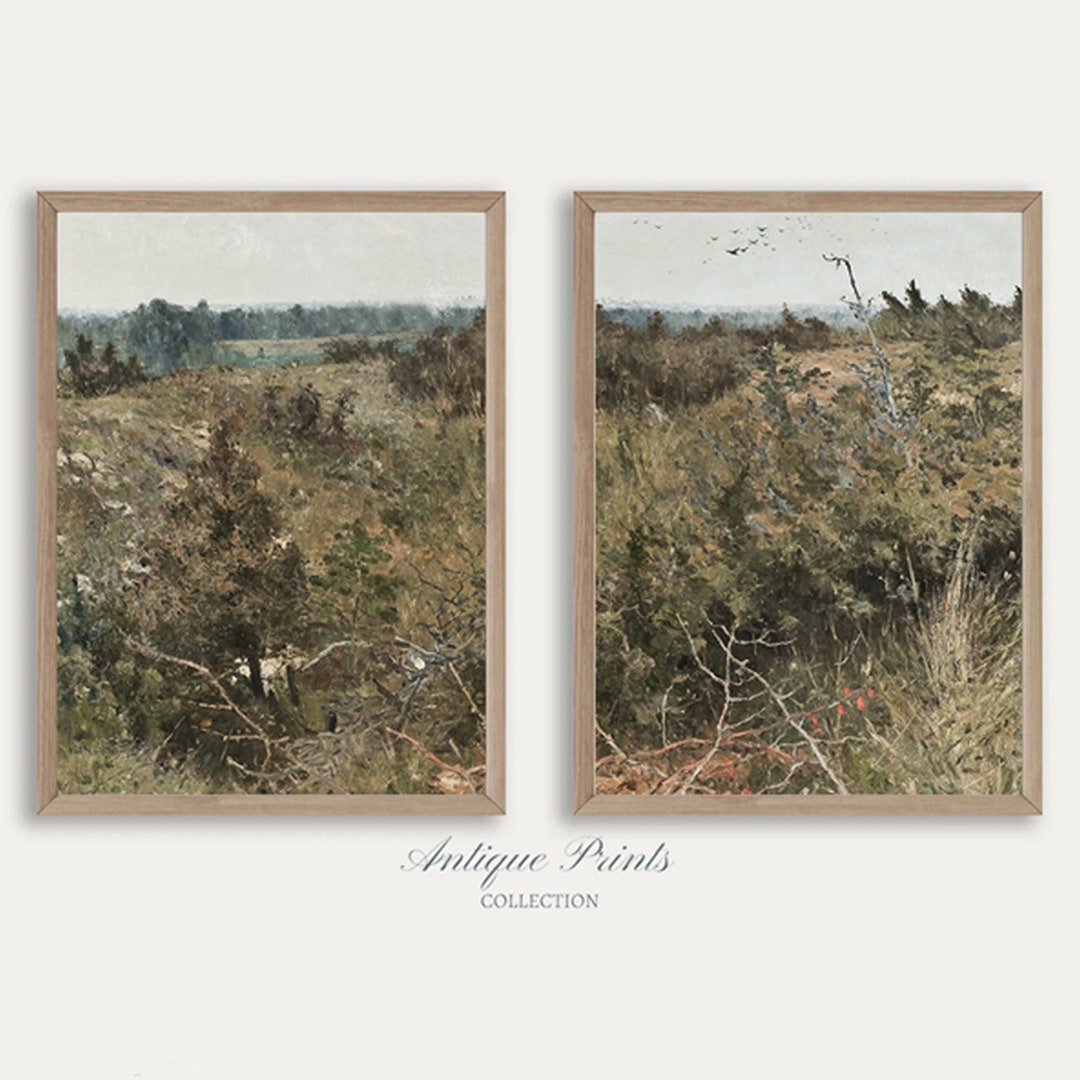 Wildflower Field Set of 2 Split Prints, Neutral Landscape 2 Pieces ...