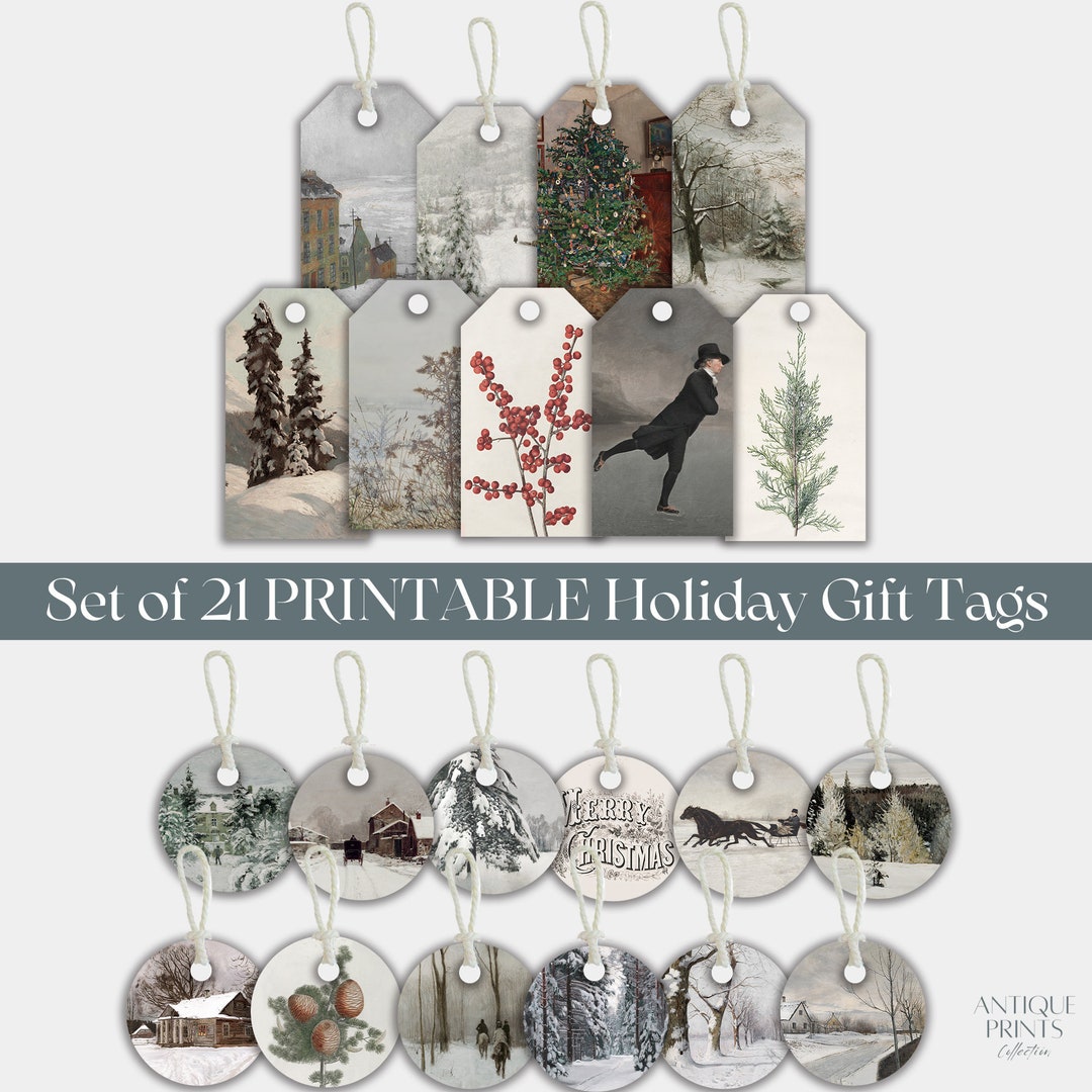 PRINTABLE Holiday Gift Tags Set of 21, Vintage Aesthetic Christmas ...