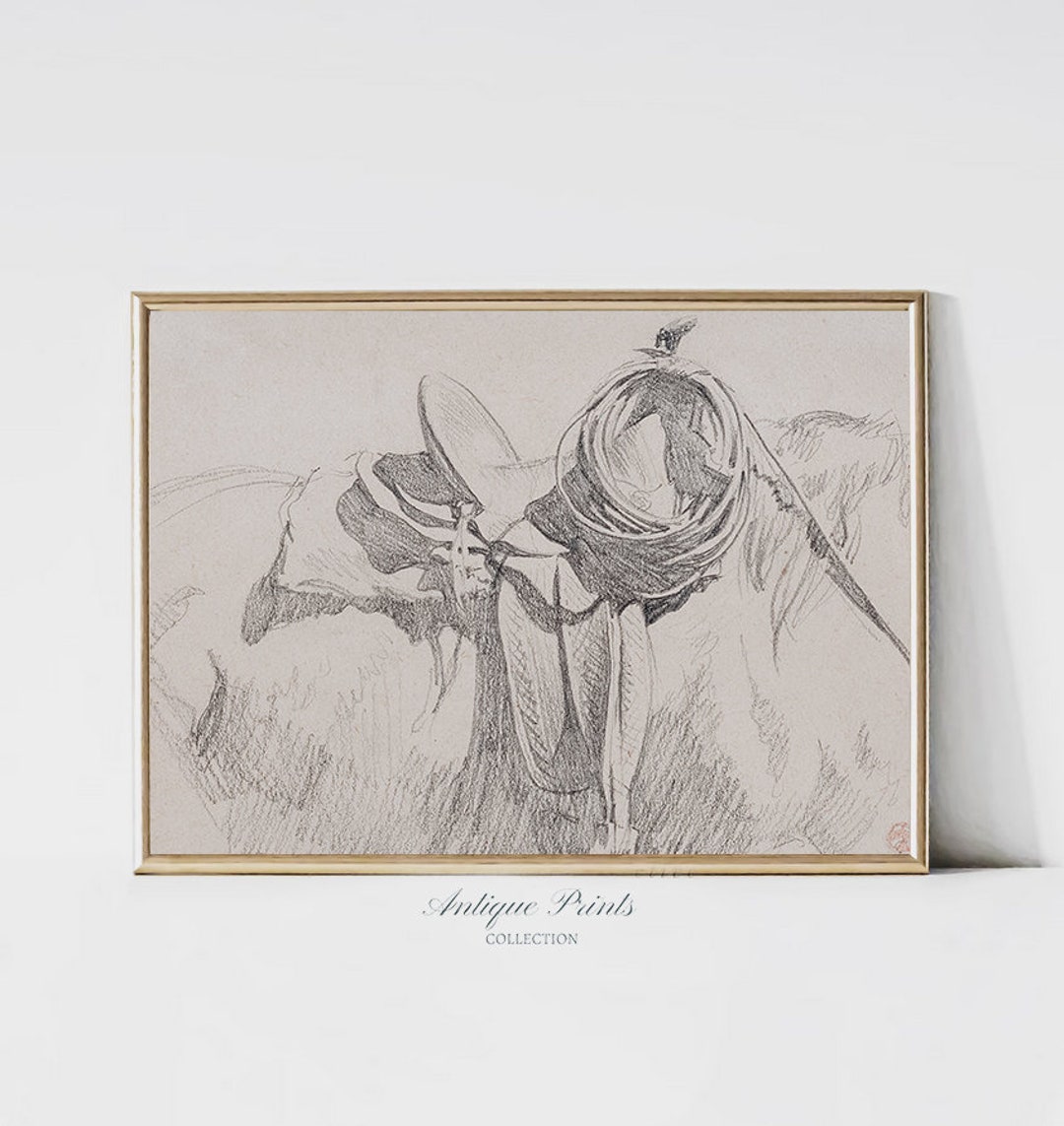 Vintage Horse Saddle Drawing, Saddle Sketch, Horse Wall Art, Equestrian ...