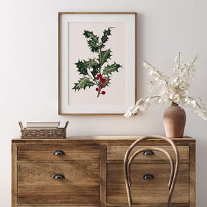 Holly Plant Vintage Wall Art, Christmas Botanical Antique Print ...