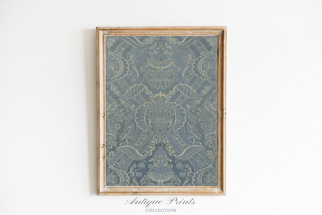 Vintage Blue Tapestry Wall Art, Textile Wall Art, Vintage Textile ...