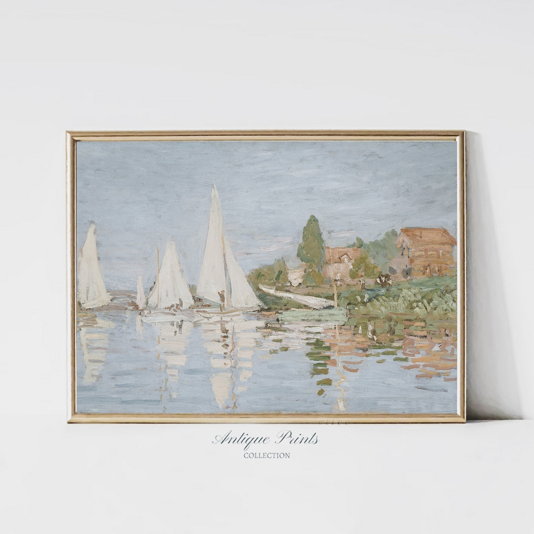 Monet Vintage Painting, Antique Lake Landscape Wall Art, Summer French ...