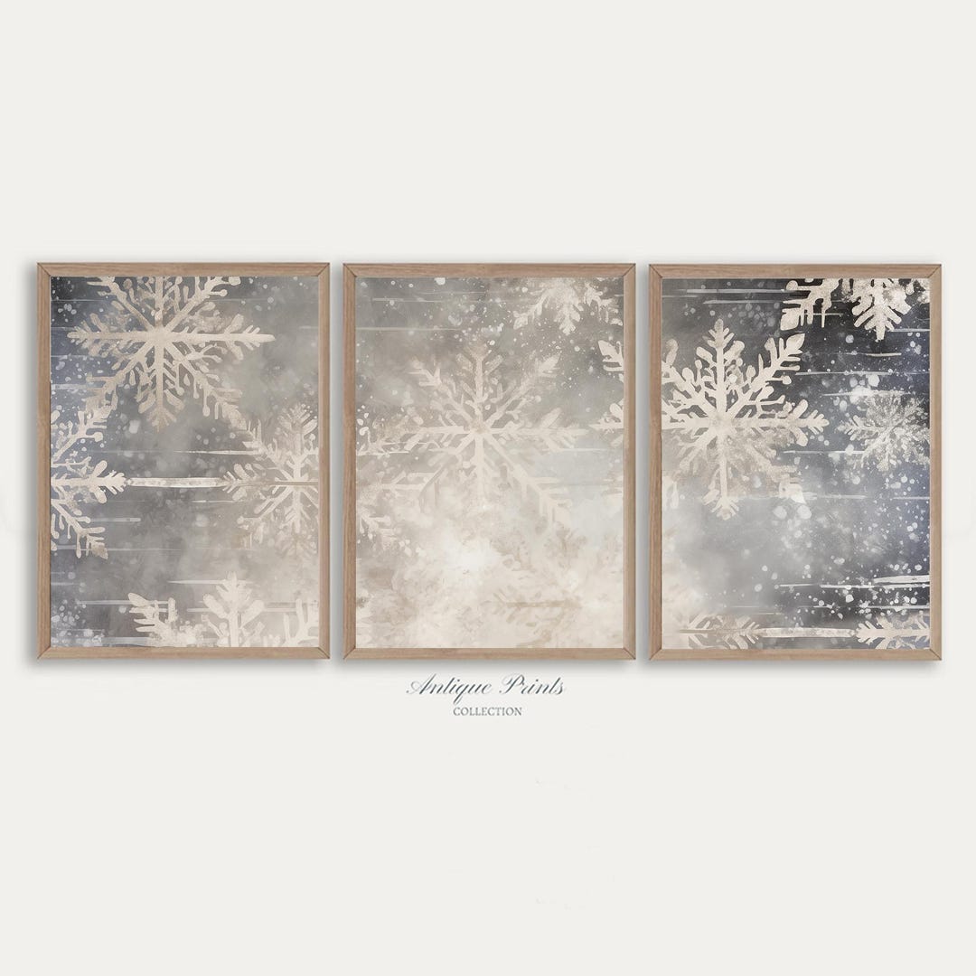 Snowflakes Wall Art, Christmas Set of 3 Prints, Muted Holiday Wall Art ...