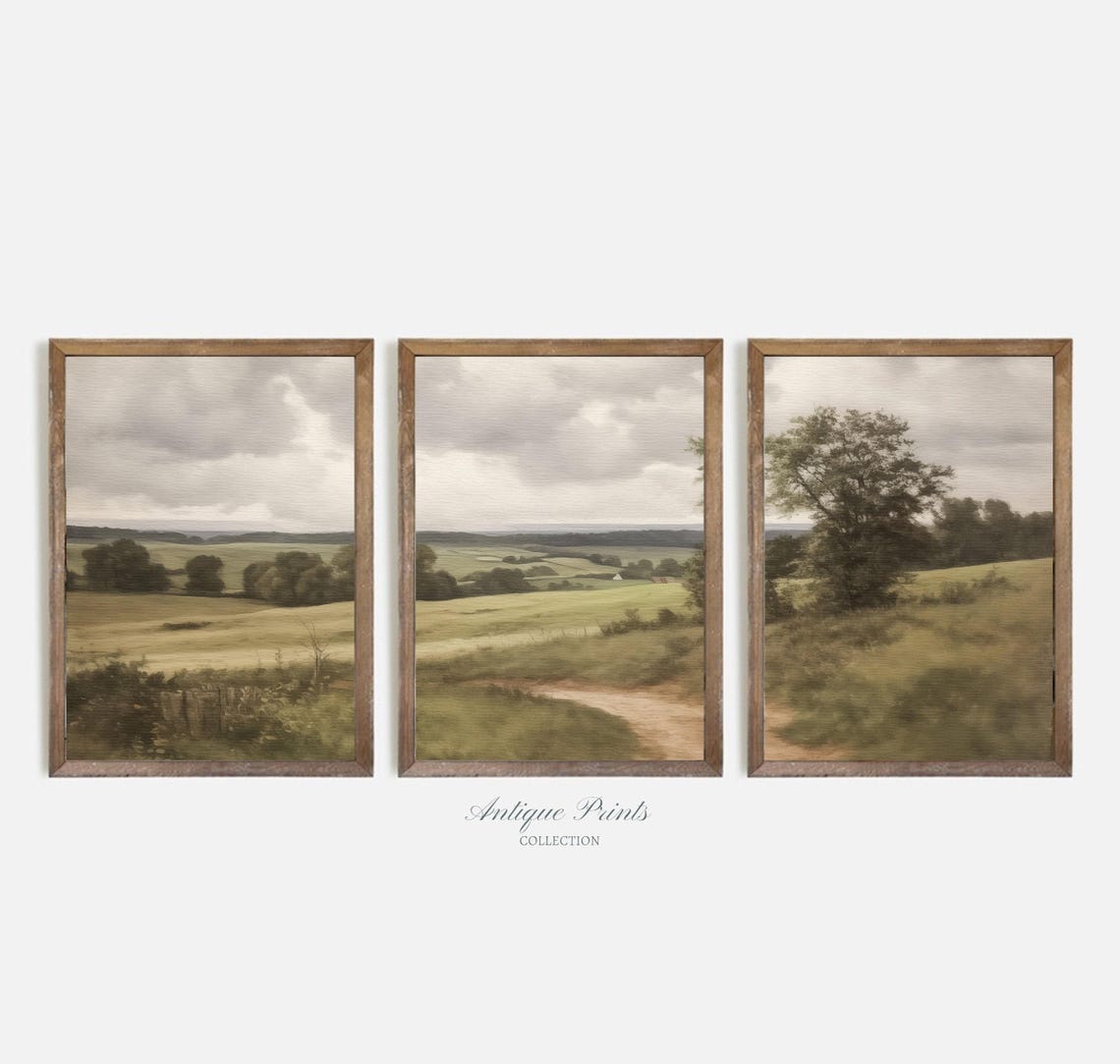 Set of 3 Neutral Landscape Prints, Country 3 Pieces Vintage Painting ...