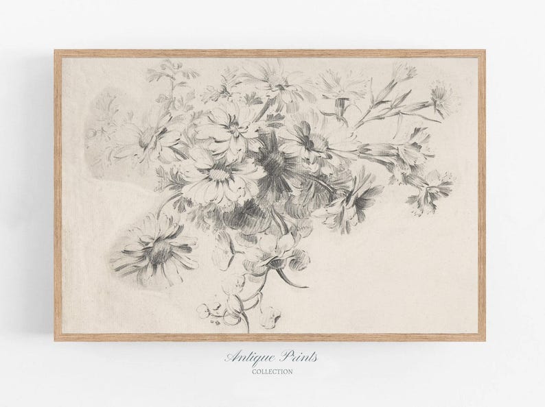 Neutral Botanical Print, Vintage Flowers Sketch, Minimalist Floral ...