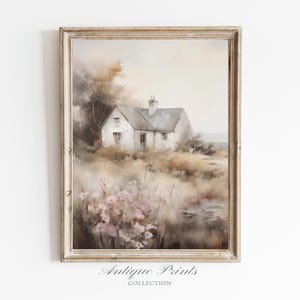 Floral Painting, Spring Cottage Wall Art, Muted Spring Landscape Print ...