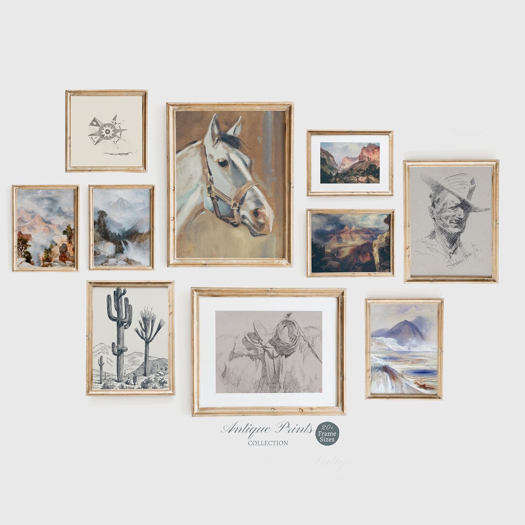 Vintage Western Gallery Wall Set, Southwest Set of 10 Prints, Farmhouse ...