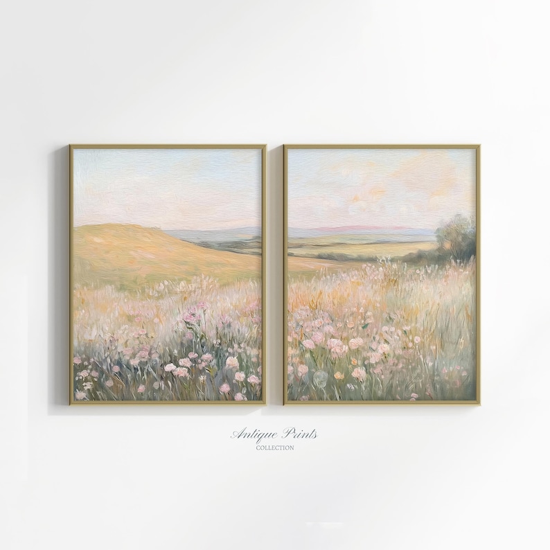 Floral Landscape Set of 2 Split Print, Mailed French Country Wall Art ...