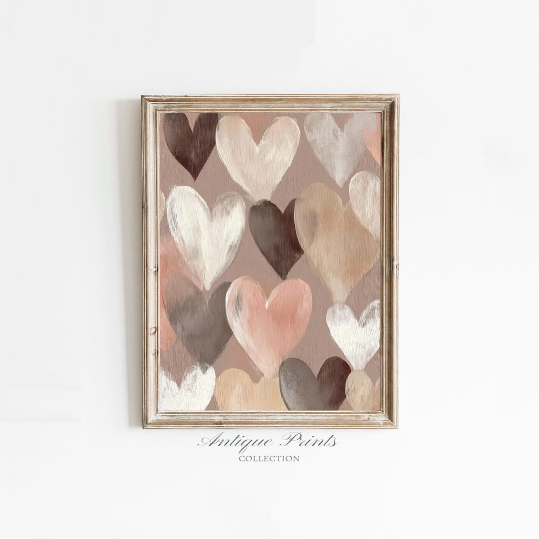 Printable Valentine's Day Wall Art: Muted Pink Hearts Painting (instant ...