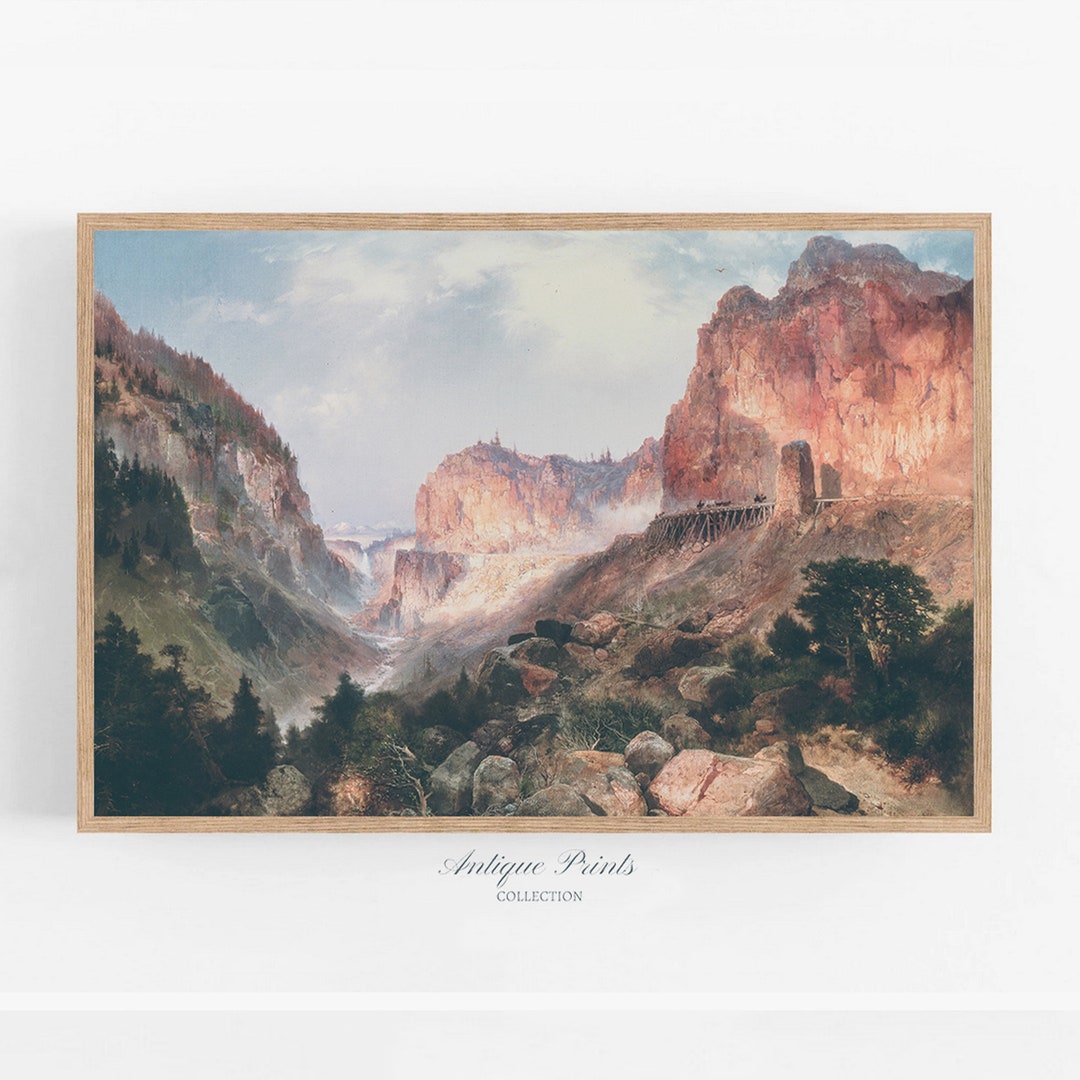 Antique Yellowstone Painting, Yellowstone Vintage Wall Art, National ...