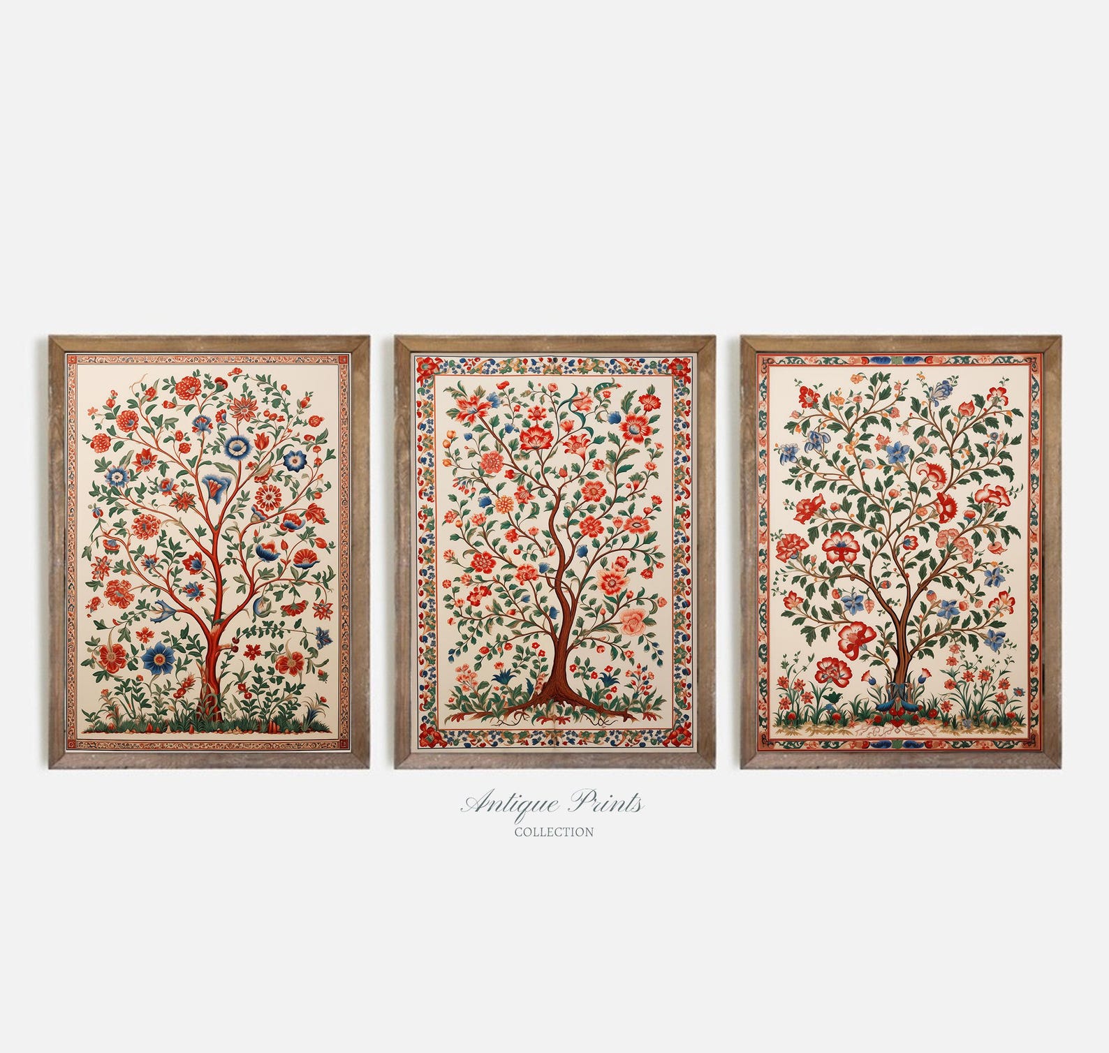 Traditional India Tapestry Wall Art, Antique Indian Textile Triptych ...