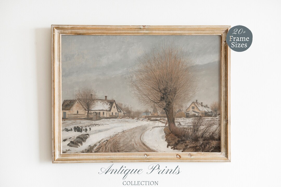 Snowy Village Vintage DIGITAL Print, Winter Theme Landscape Printable ...