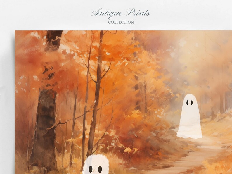 Spooky Halloween Print, Cute Ghosts Fall Wall Art, Autumn Forest ...