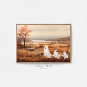 Cute Ghosts Family Wall Art, Spooky Halloween Print, Autumn Landscape ...