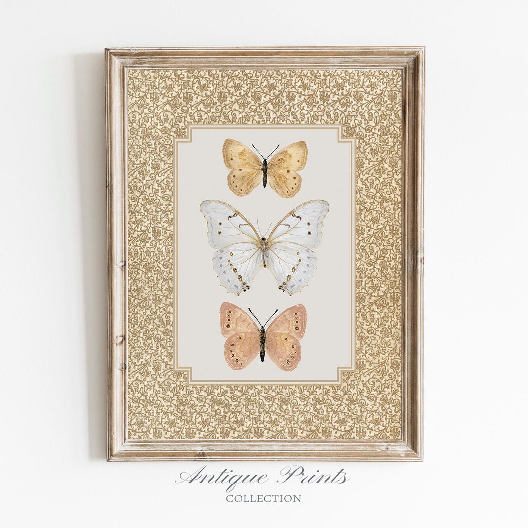 Vintage Butterfly Art Print, Cottagecore Neutral Decor, Digital ...
