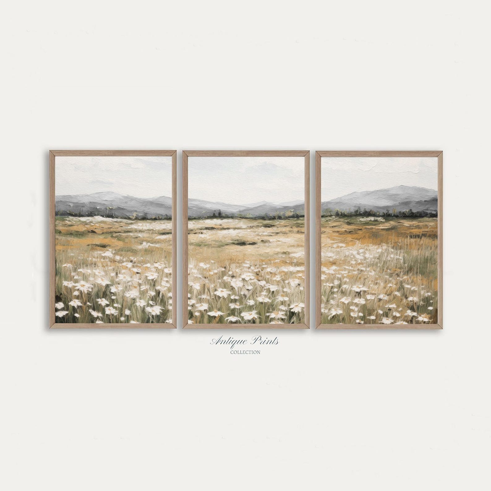 Neutral Wildflower Field Set of 3 Prints, Muted Country 3 Pieces ...