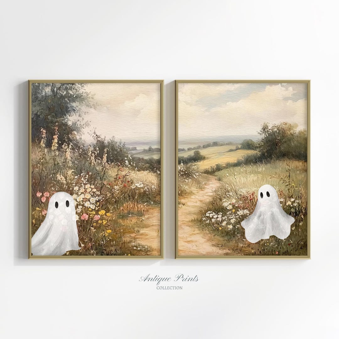 Neutral Landscape Ghosts Wall Art, Fall Spooky Halloween Set of 2 ...