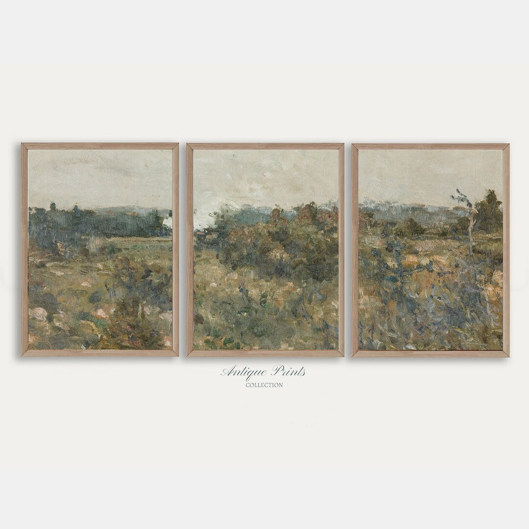 Neutral Country Landscape 3 Pieces Vintage Wall Art, Countryside Field ...