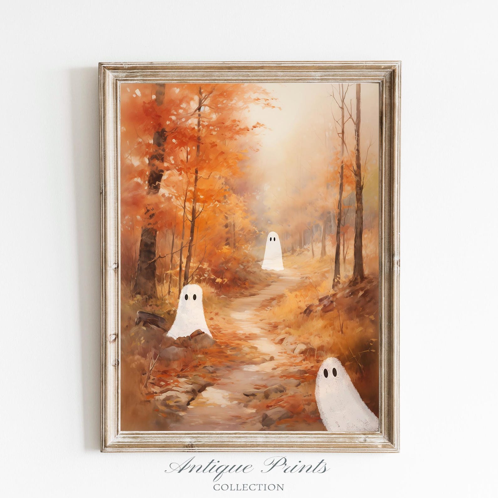 Spooky Halloween Print, Cute Ghosts Fall Wall Art, Autumn Forest ...