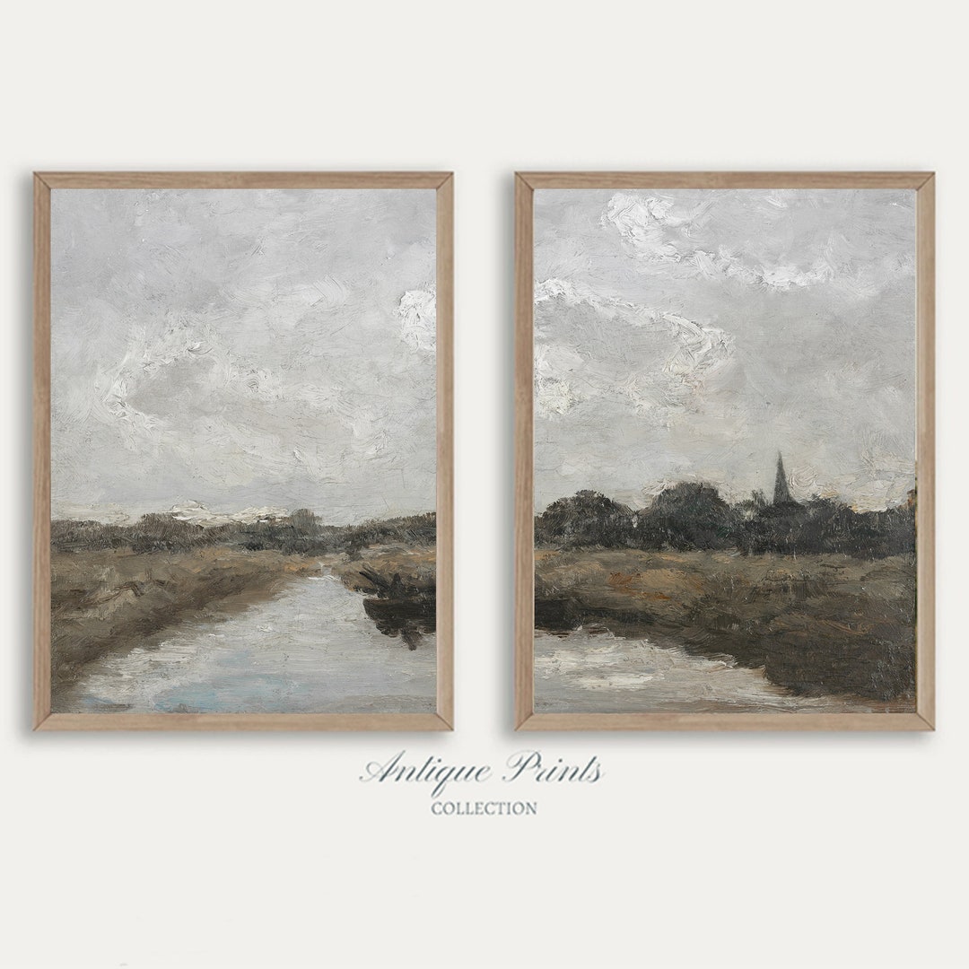 Moody Country Landscape Set of 2 DIGITAL Prints, Antique Rustic ...