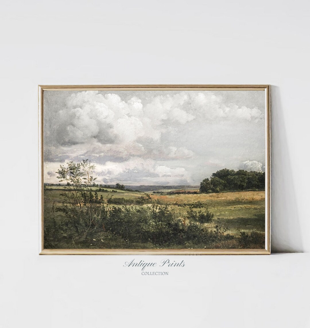 Neutral Country Vintage Wall Art, Fields Landscape Antique DIGITAL ...