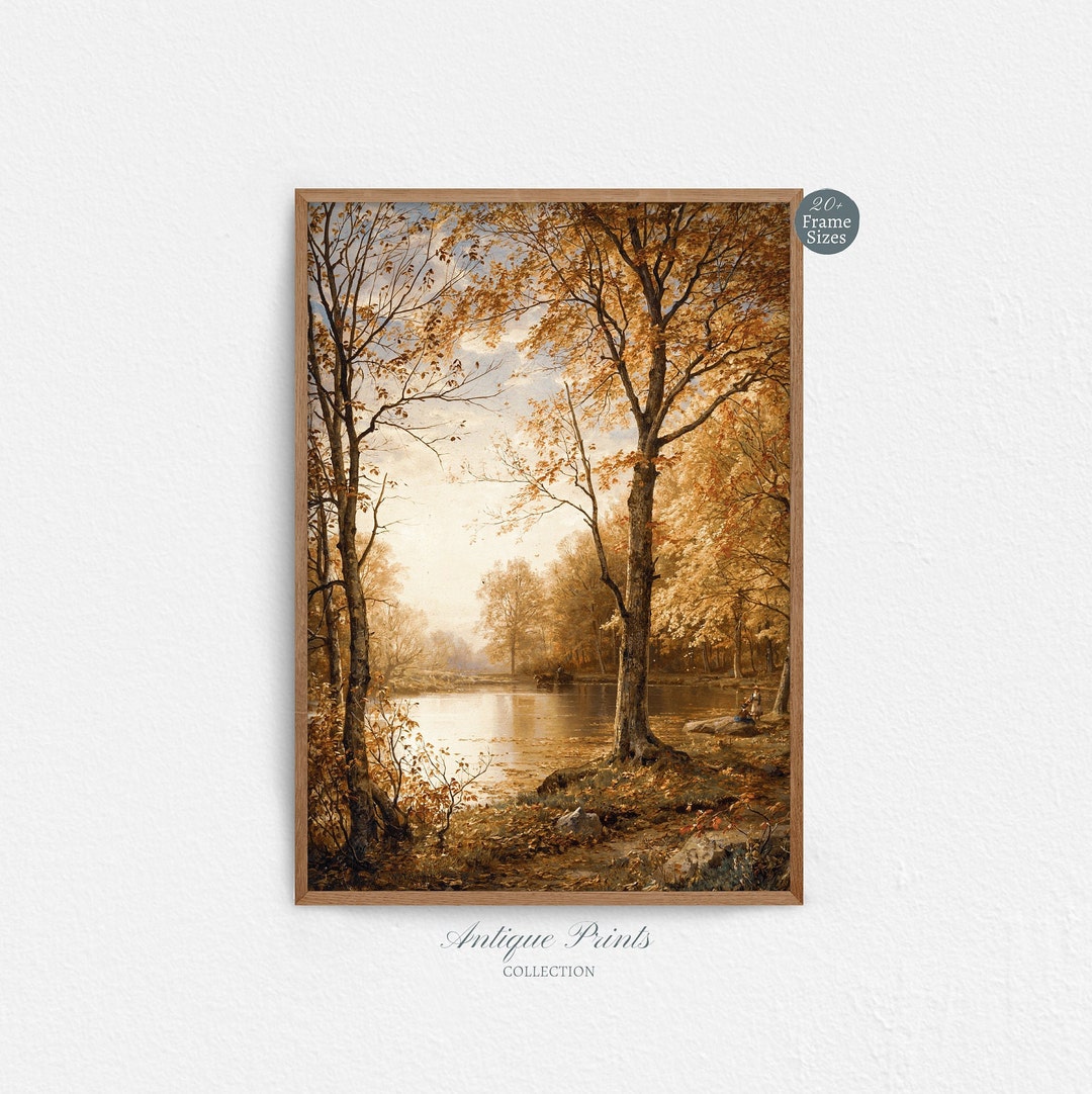 Autumn Landscape Wall Art, Fall Forest Vintage Painting, Antique ...