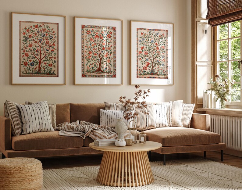 Traditional India Tapestry Wall Art, Antique Indian Textile Triptych ...