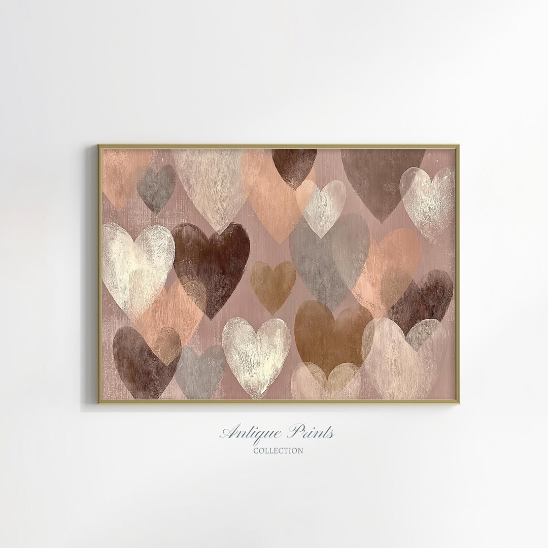 Printable Valentine's Day Wall Art: Muted Pink Hearts Painting (instant ...