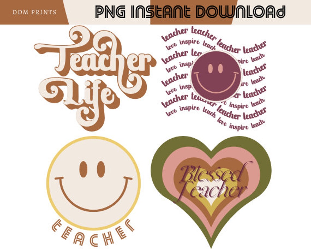Retro Teacher PNG Package - Digital PNG Hand Stickers - Package Instant ...