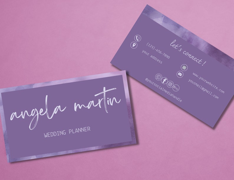 Purple Watercolor Business Card Template: Modern Trendy Design (digital ...
