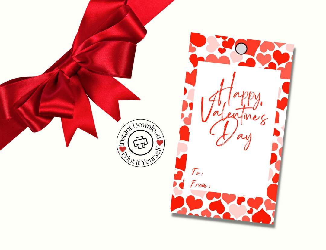 Valentine's Day Gift Tags, Red Hearts Gift Tag, Valentines Day Favor ...