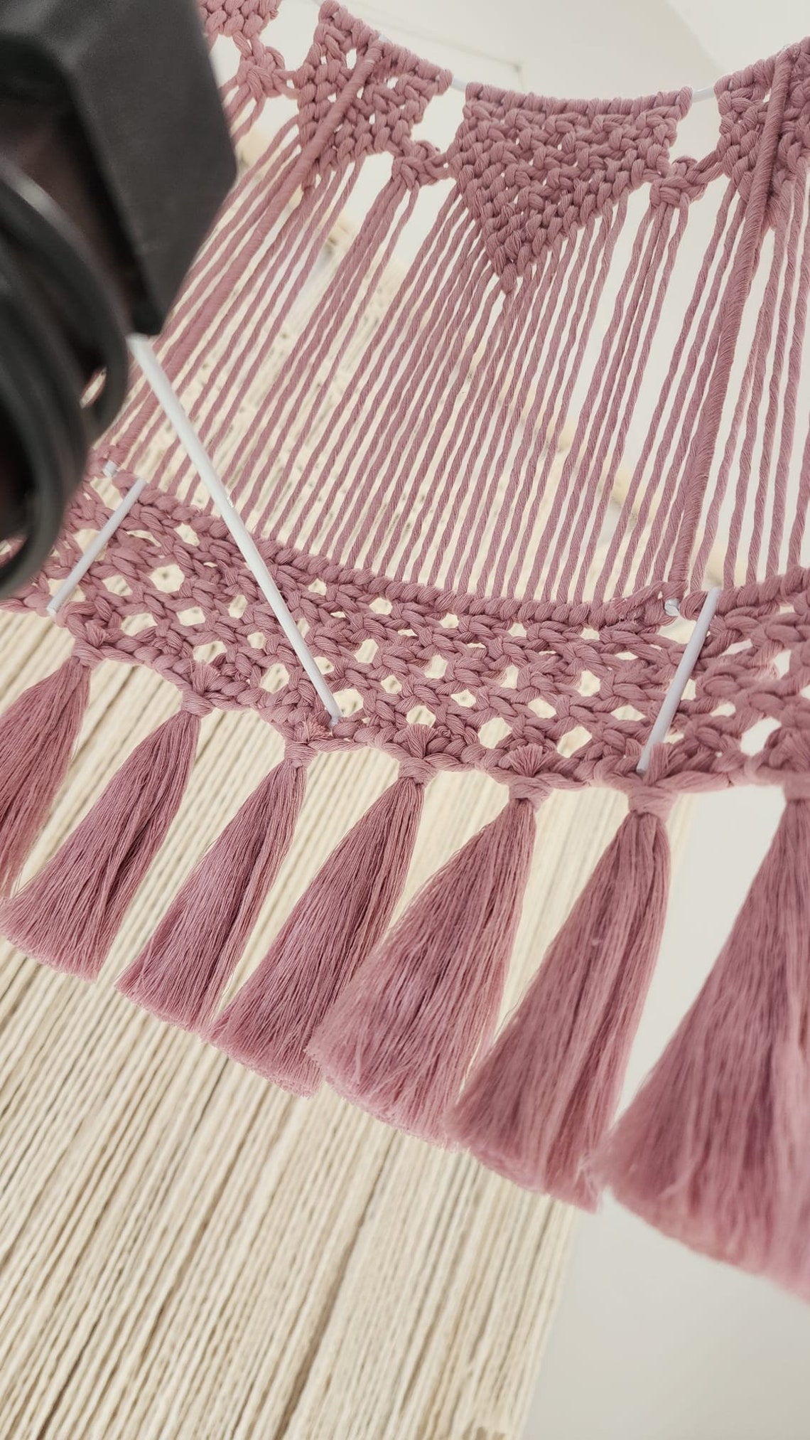 Luxury Handmade Pink Macrame Boho Light Tassel Floor Lamp Chandelier ...