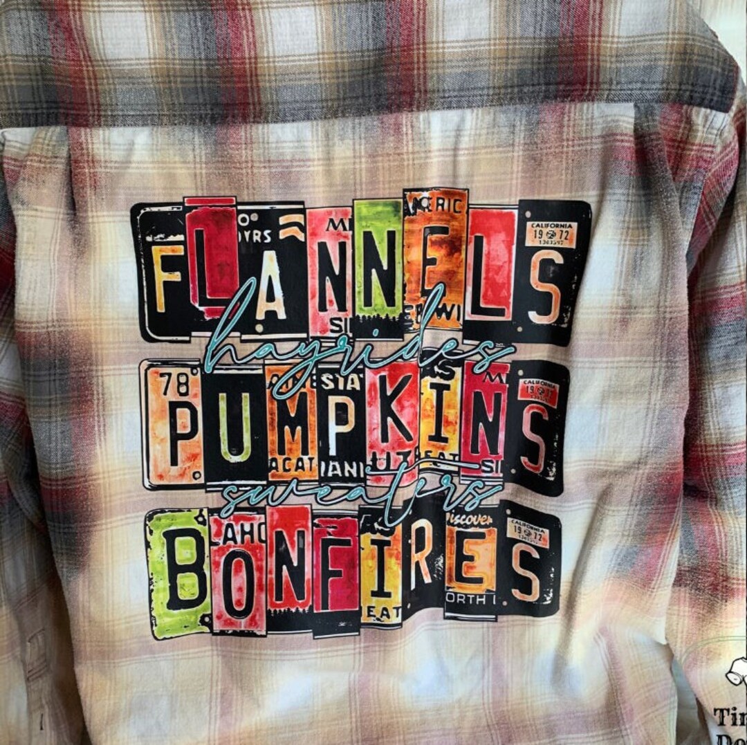 Custom Bleached Flannel Flannels Bonfires Colorful DTF - Etsy