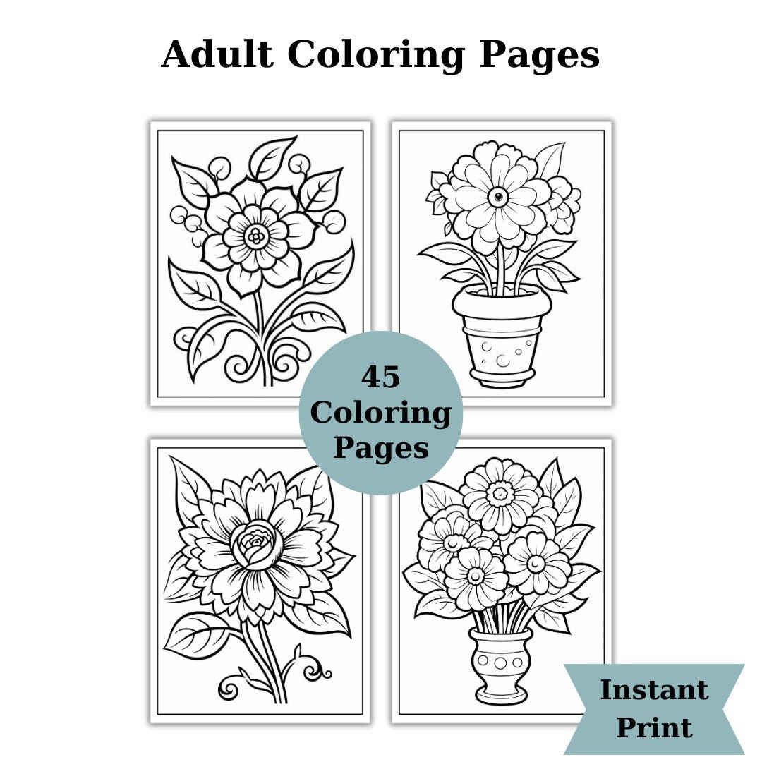 Beautiful Flower Coloring Pages, Printable PDF Coloring Page, Adult and ...