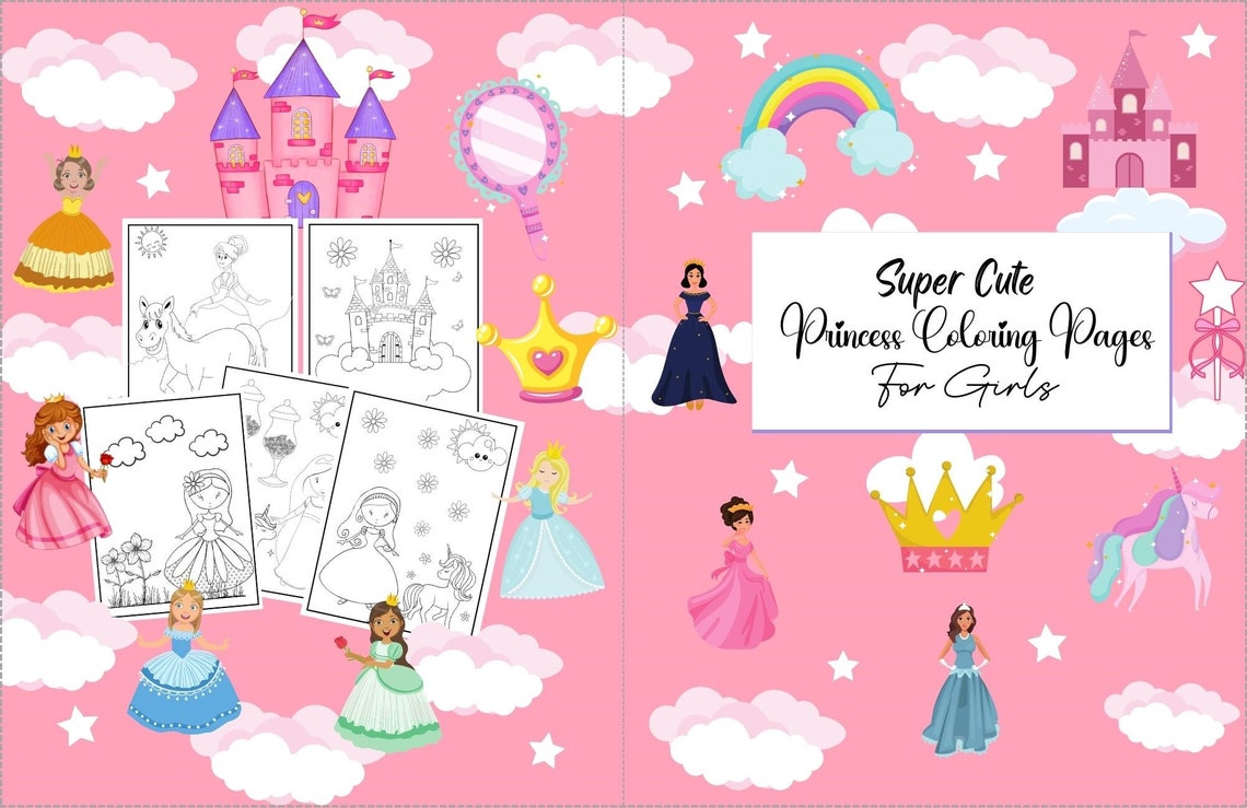 Super Cute Princess Coloring Pages for Girls Perfect for Kids - Etsy