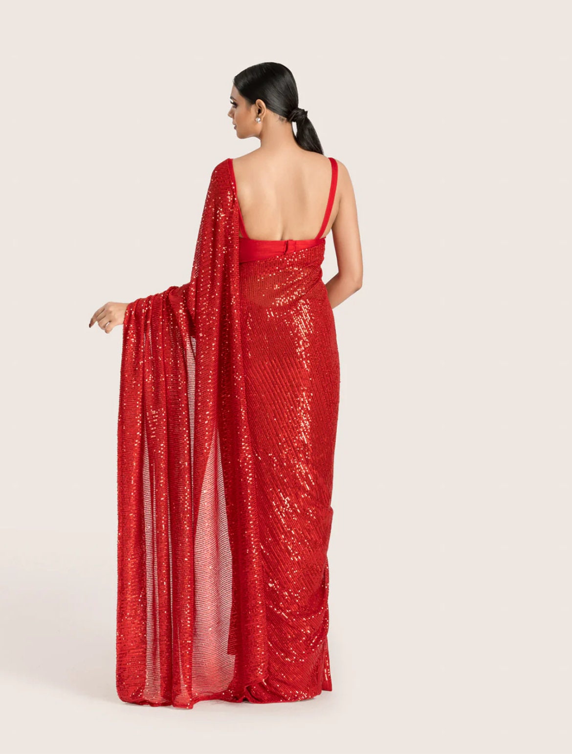 Red Sequin Sari/ Red Color Saree/ Bling Sari Indian/ Red Bling - Etsy