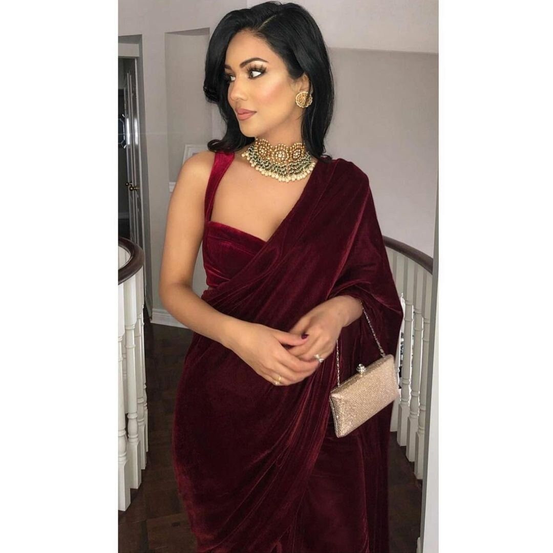 MULTIPLE COLORS- Velvet Sarees/ Ready to Wear Sarees/ Solid Velvet ...