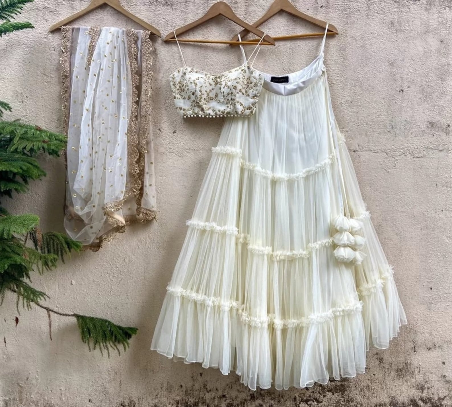 Ivory Gold Lehenga/ White Lehenga/ Party Lehenga/ Readymade Lehenga ...