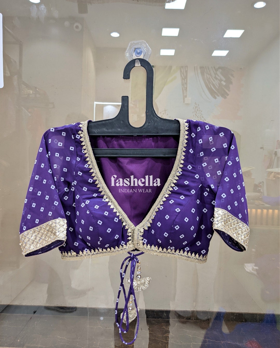 5 COLORS- Purple Blouse/ Deep V Neck Blouse/ Bandhani Print Blouse ...