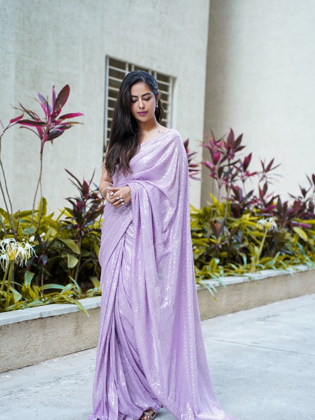 Lavender Sequin Sari/ Lavender Saree/ Bling Sari Indian/ Pastel Color ...
