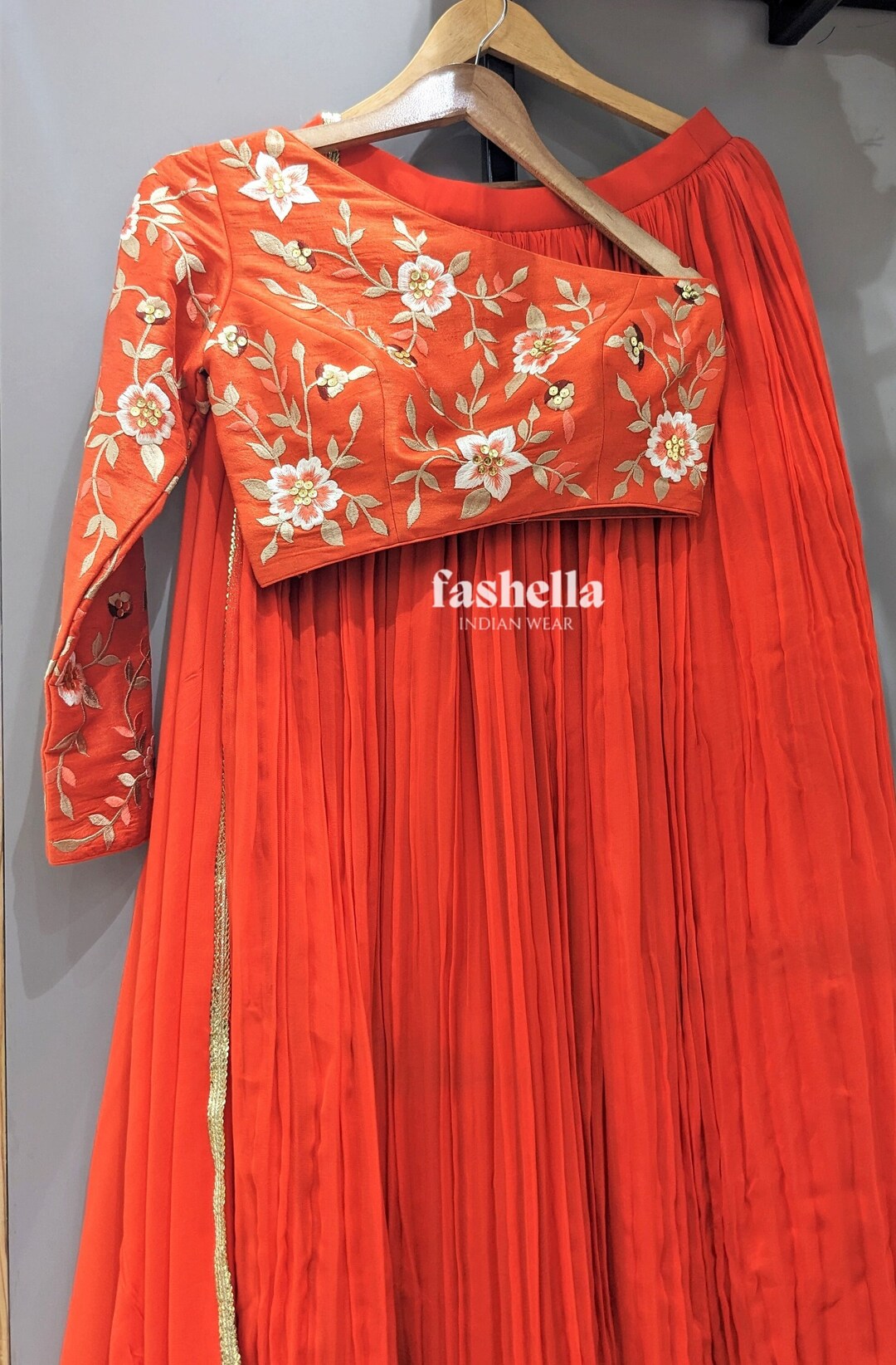 Orange Lehenga Set/ Orange Lehenga/ One Shoulder Blouse/ Indian Lehenga ...